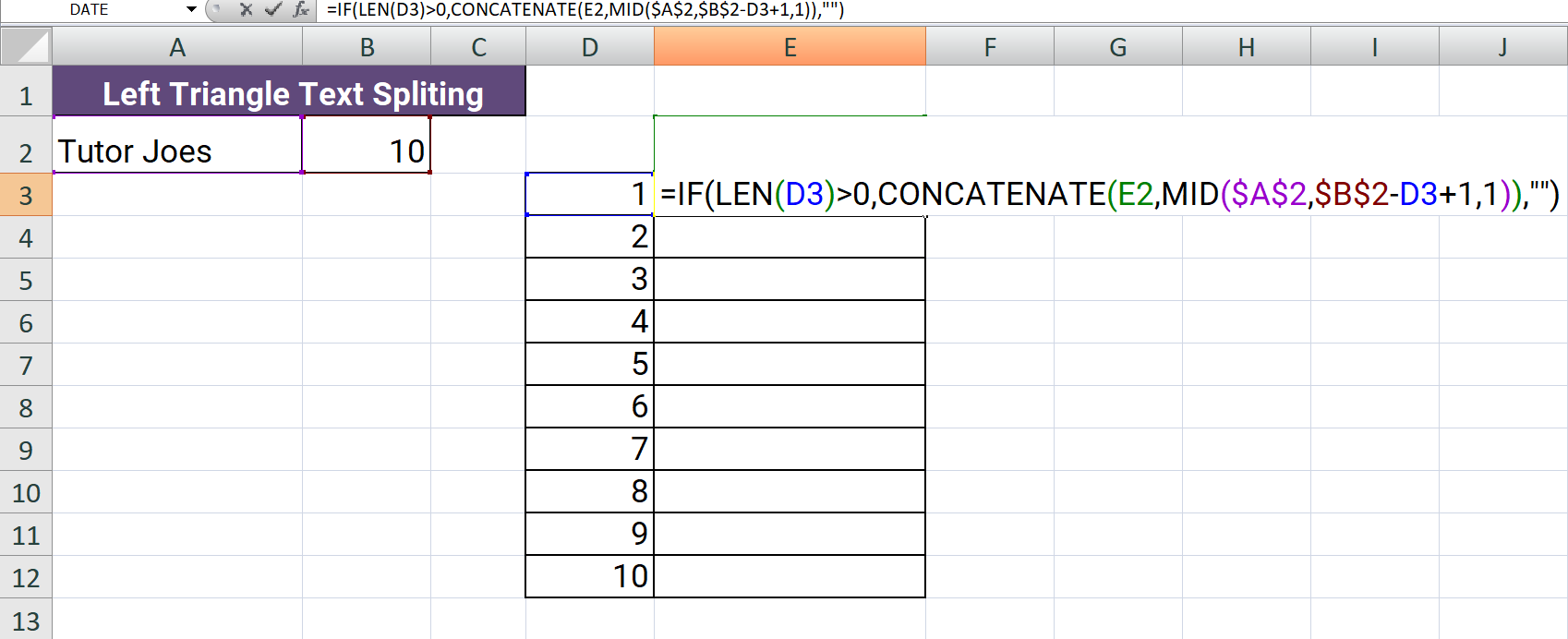 Left Triangle Reverse Text Splitting In Excel