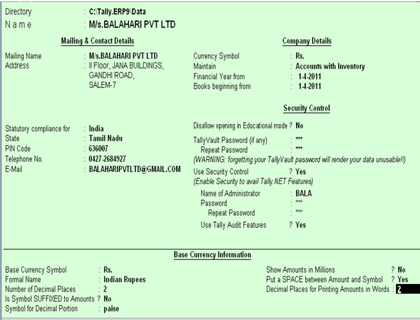Company Creation In Tally ERP 9
